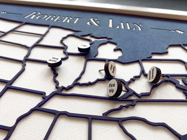 Paper Cutout Map with Custom Pins – Paper Anniversary® by Anna V.