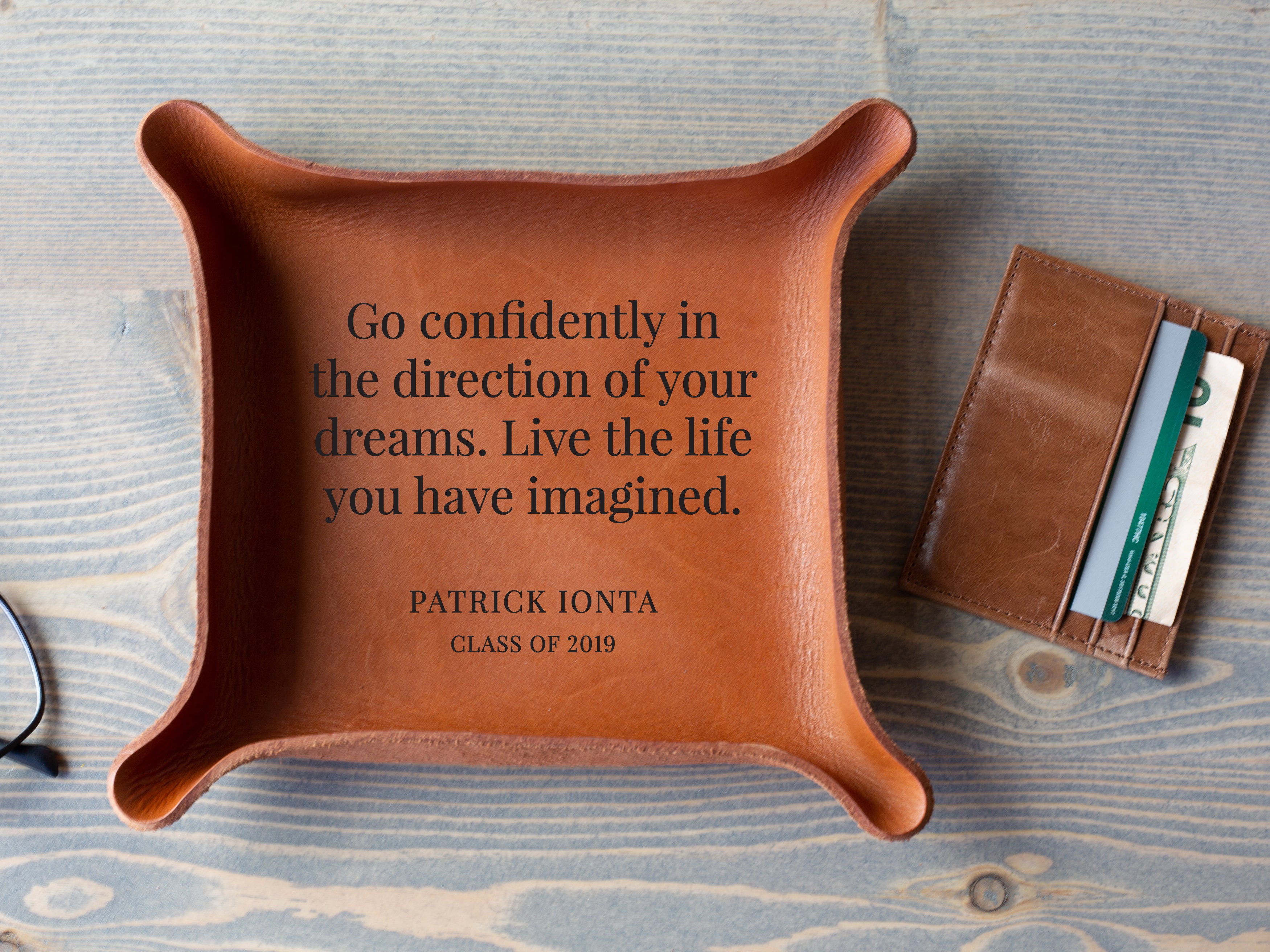 Leather Tray with Graduation Quote – Paper Anniversary® by Anna V.